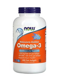 Now Foods Omega-3 1000mg, Molecularly Distilled 200 Fish Softgels 180 ...