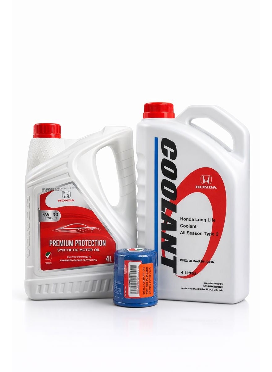 Honda Genuine Engine Oil 5W-30 4L + Honda Long Life Coolant Type 2 4L ...