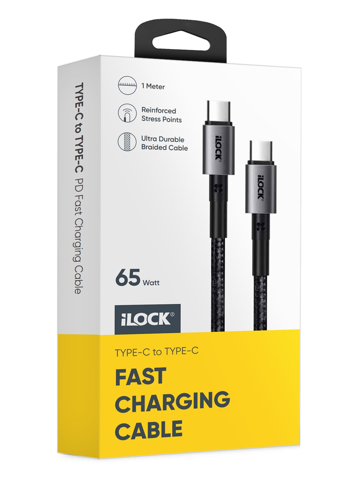 iLOCK Fast Charging Cable 65 Watt USB-C to Type-C Ultra Durable Braided ...