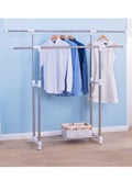 HEXAR Double Rail Rolling Clothes Garment Rack on Wheels Heavy Duty ...
